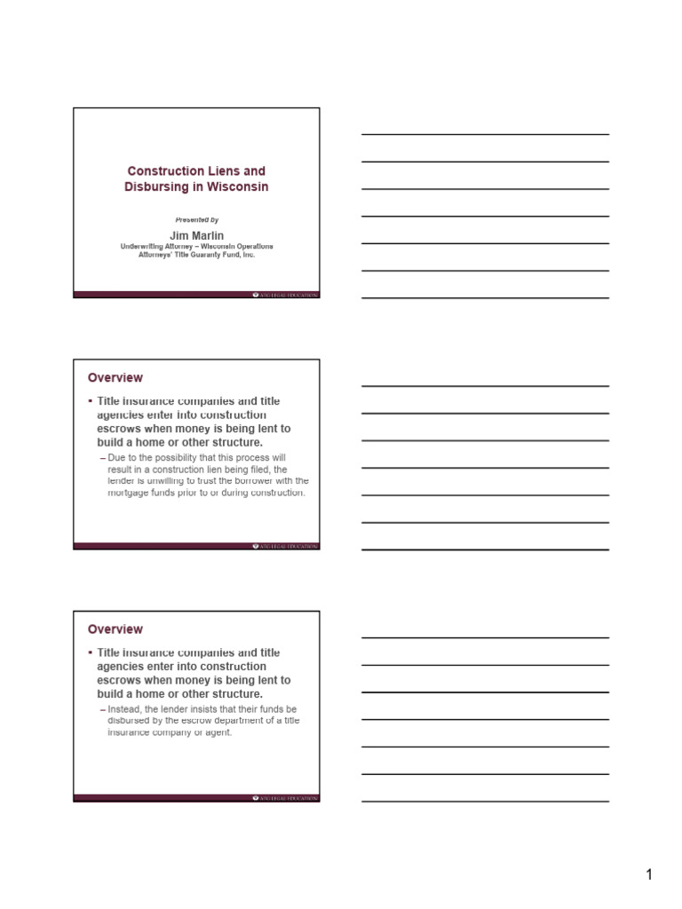 Construction Liens and Disbursing in Wisconsin Education Power Point ...