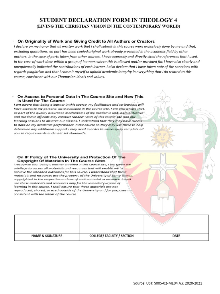 Ust-student Declaration Forms - Thy 4-1.Docx | PDF