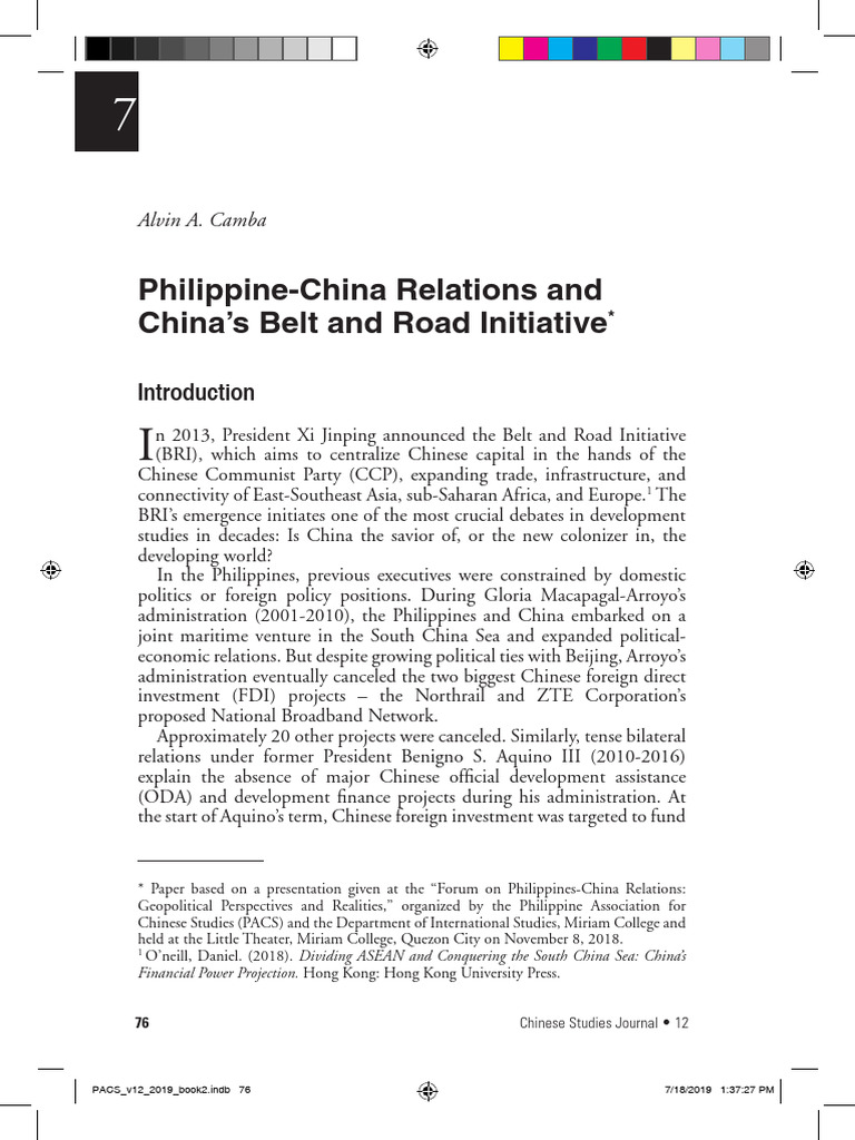 Chapter 7 Philippines China Relations and Chinas Belt and Road ...