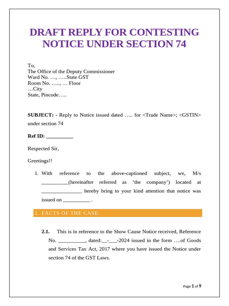 Reply to GST Notice Under Section 74 | PDF | Taxes | Tax Credit
