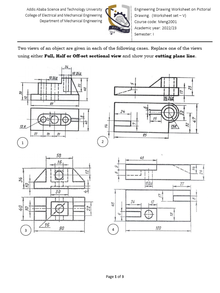 AASTU - Sectional View - Worksheet - Set 05 | PDF