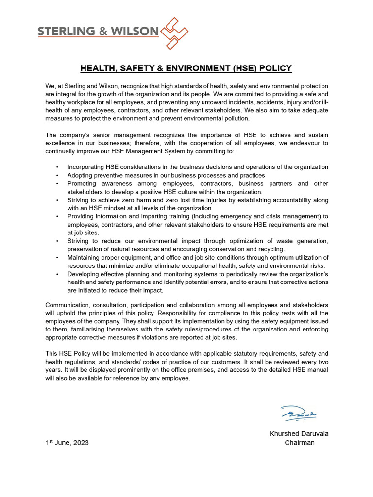 HSE Policy Commitment and Guidelines | PDF | Safety | Occupational ...