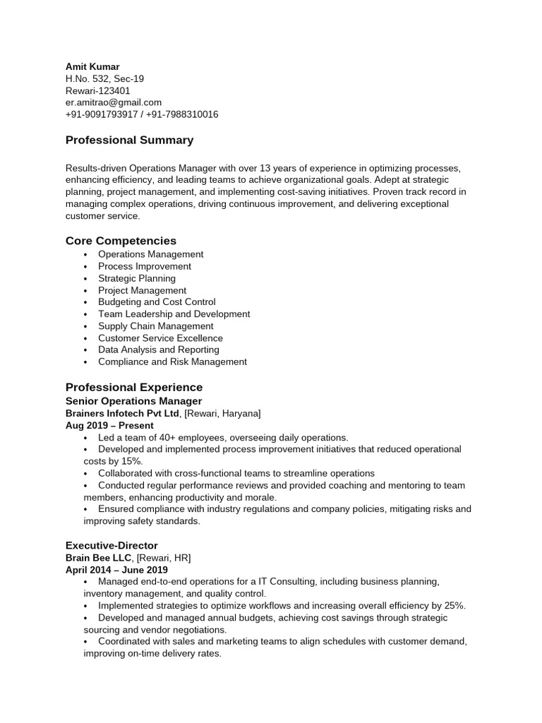 Resume_Amit_Ops | PDF | Project Management | Enterprise Resource Planning