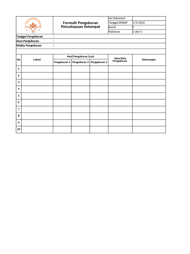Form Pengukuran Pencahayaan | PDF