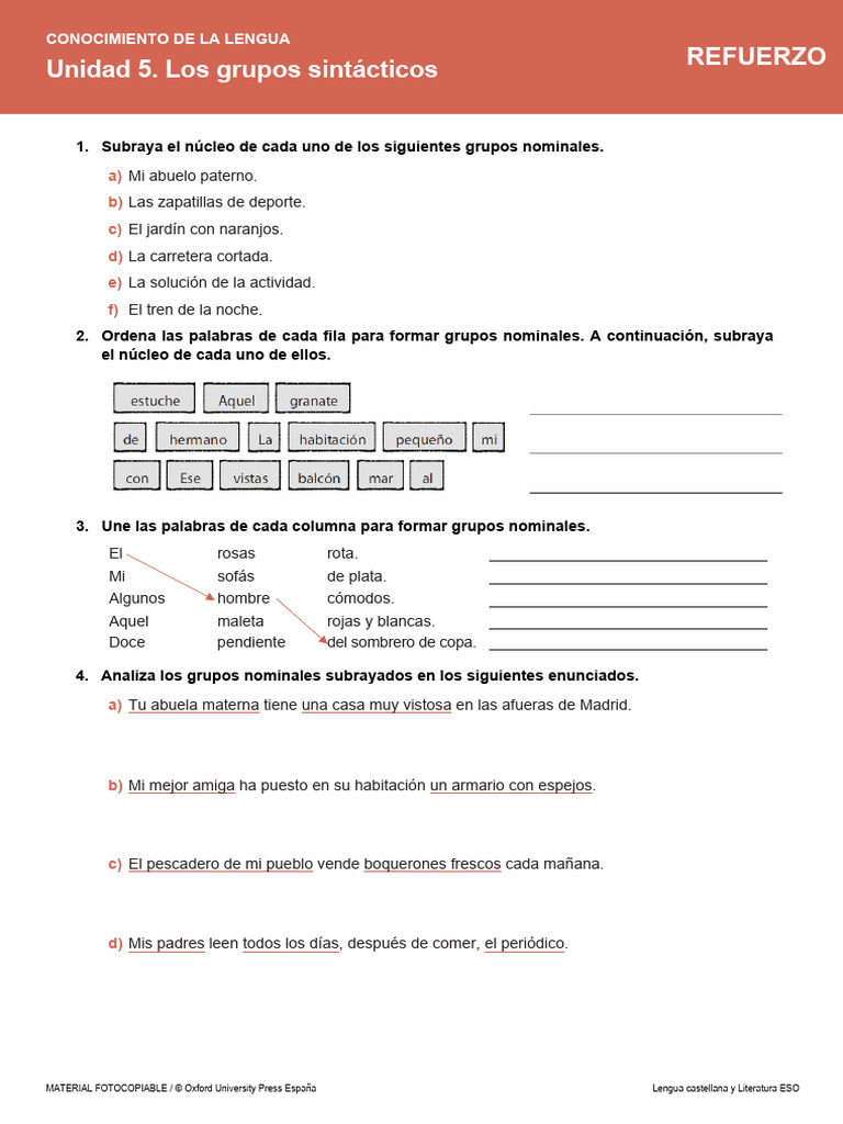 U5 Ref Sol Conocimiento Lengua Los Grupos Sintact | PDF | Adverbio | Unidades Semánticas