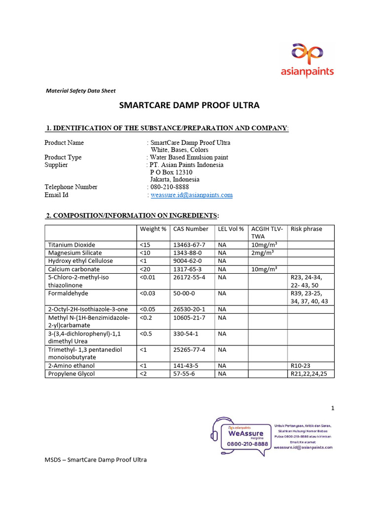 MSDS - SmartCare Damp Proof Ultra | PDF | Safety | Materials