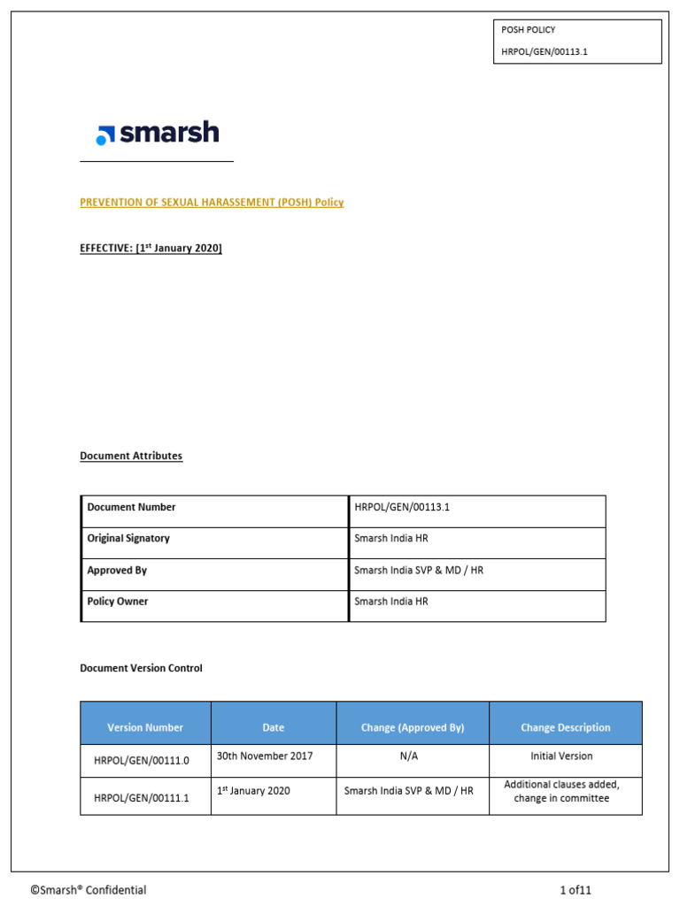 Smarsh POSH Policy _2020 | PDF | Sexual Harassment | Harassment