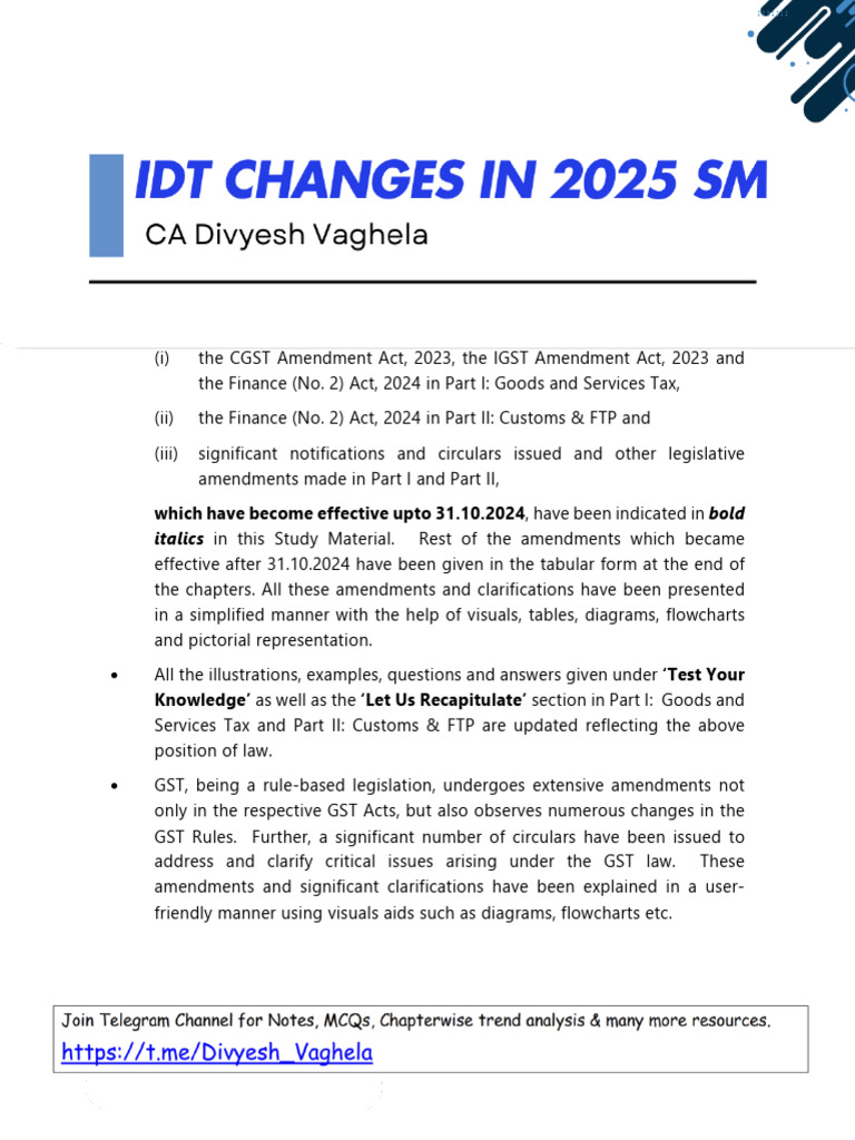 IDT Changes in ICAI Module 2025 @divyesh - Vaghela - 250129 - 133554 | PDF | Value Added Tax | Taxes