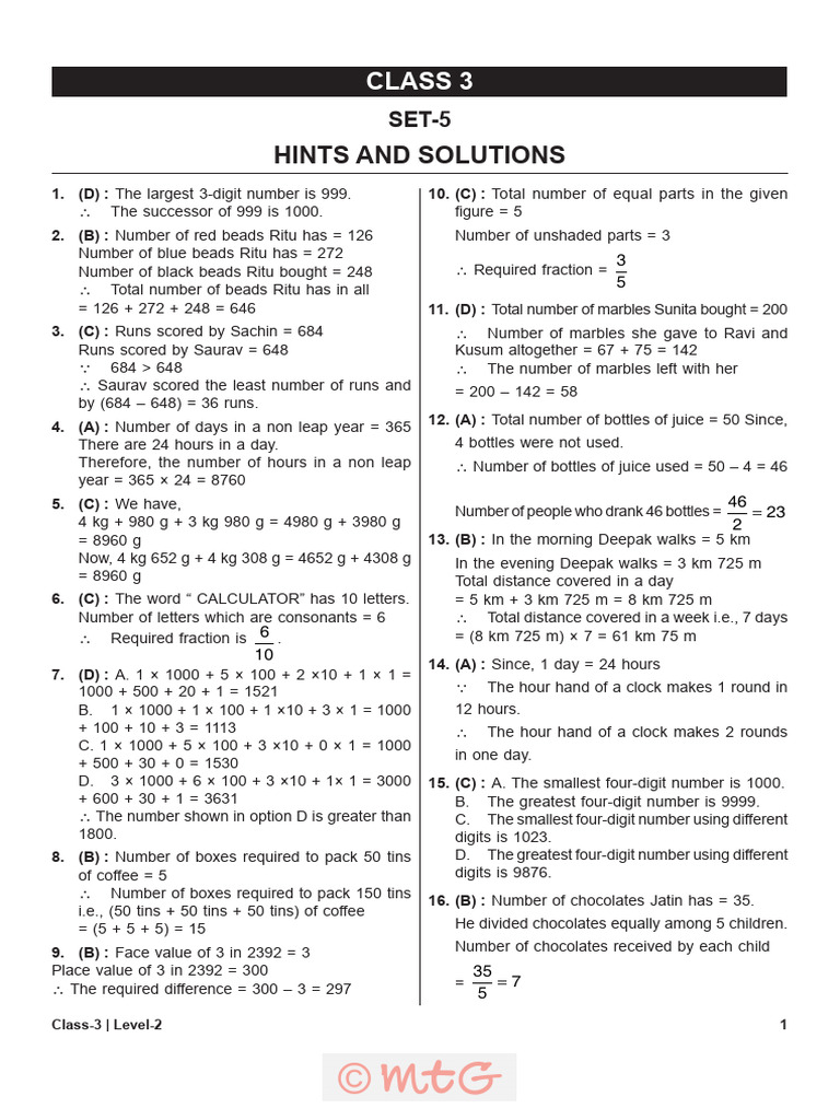 Imo Level2 Solution Class 3 Set 5 | PDF