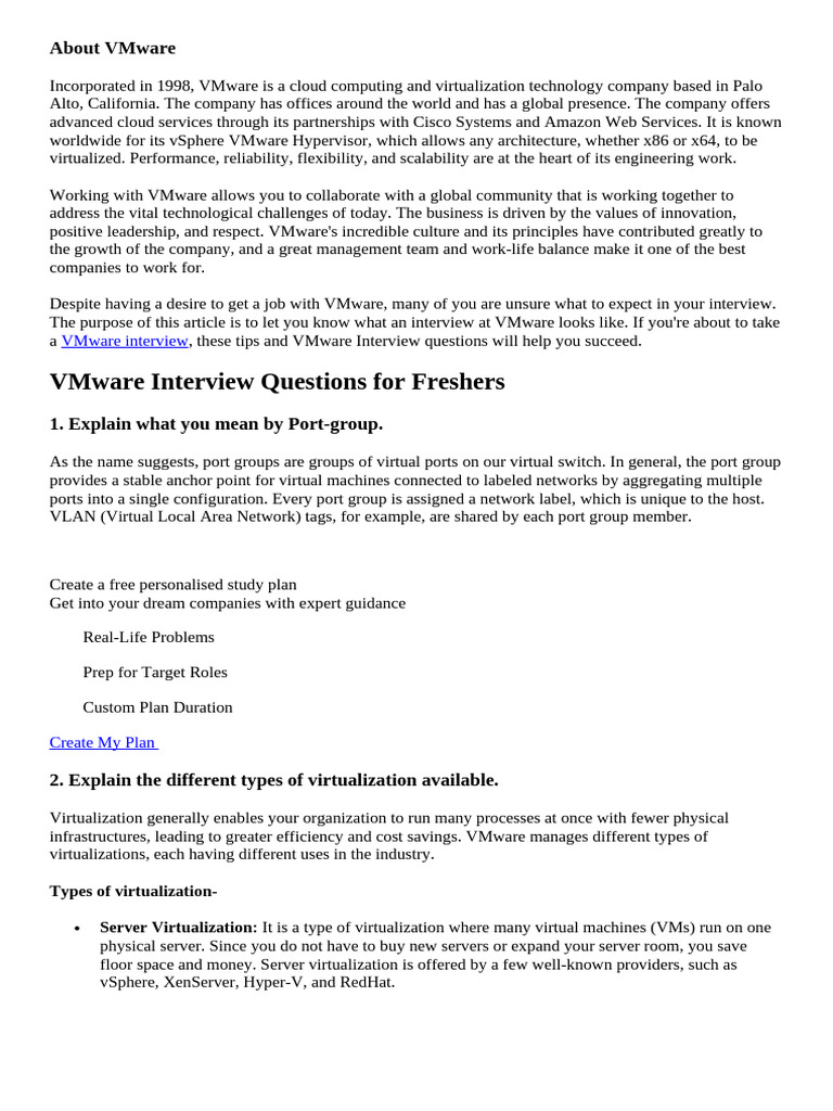 About VMware Interview Question | PDF | Virtualization | Desktop ...