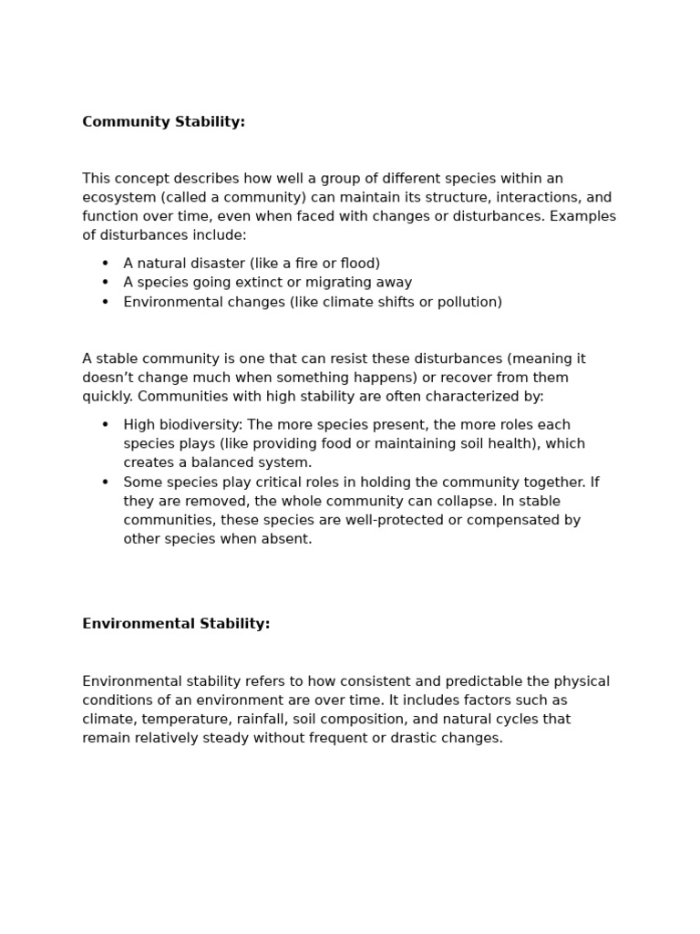 Community and Environmental Stability | PDF