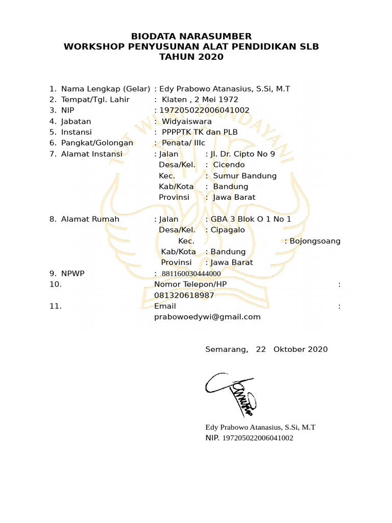 BIODATA Narsum - Worksop - Alpen | PDF