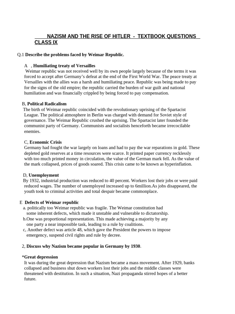 NAZISM AND THE RISE OF HITLER New Notes | PDF | Weimar Republic | Nazi ...