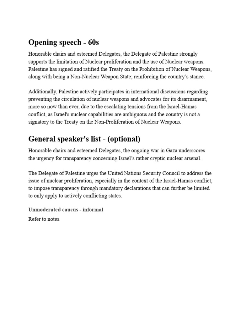 7 - 12 Print Script For MUN | PDF | Nuclear Weapons | Unrwa