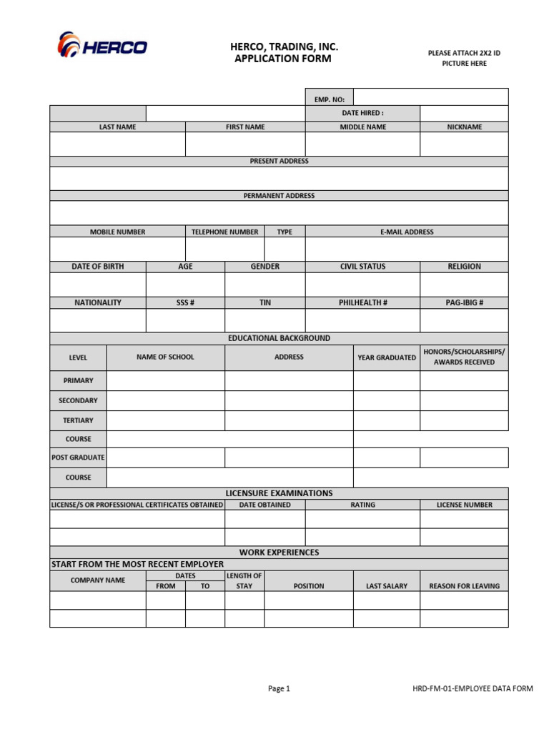Hrd-Fm-01-Employee Data Form | PDF | Employment