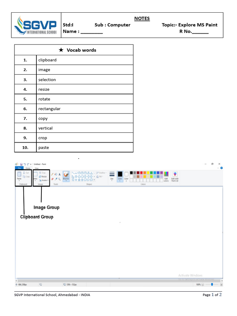 1 - Comp - Notes - CH 4 Explore MS Paint | PDF