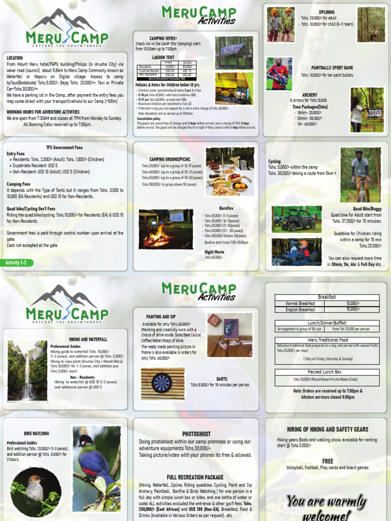 Meru Camp Activities Poster-1 | PDF | Meal