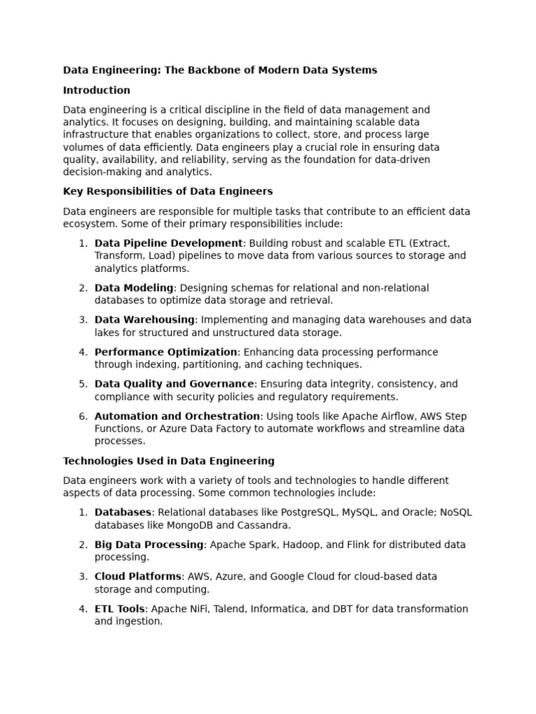 Data Engineering: Key Roles & Trends | PDF | Databases | Cloud Computing