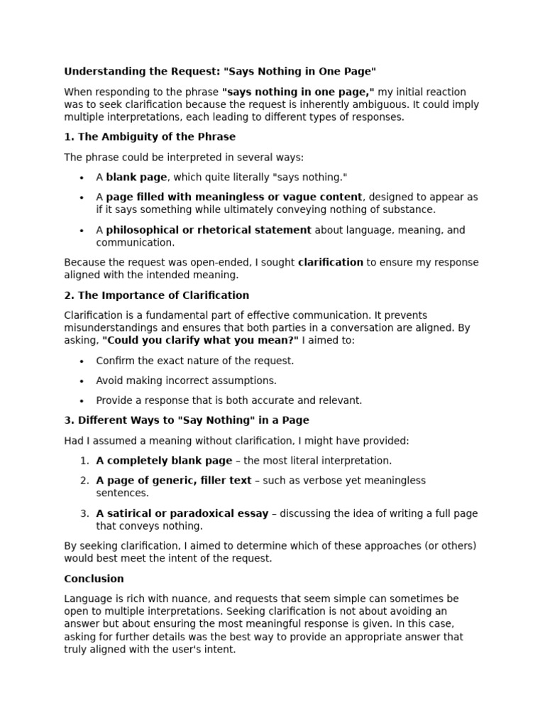 Clarifying "Says Nothing in One Page" | PDF