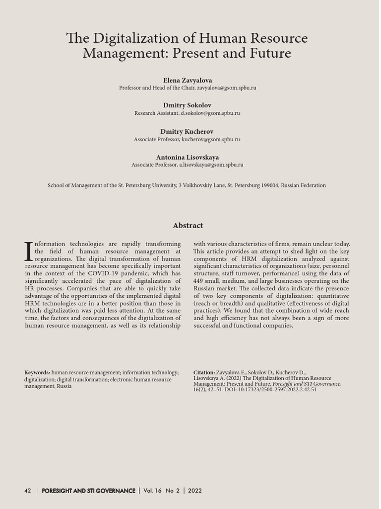 The Digitalization of Human Resource Management: Present and Future ...