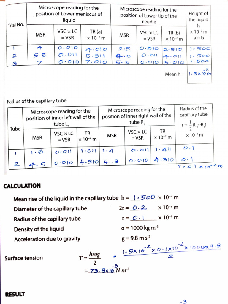 7. Surface Tension by Capillary Rise method | PDF | Surface Tension ...