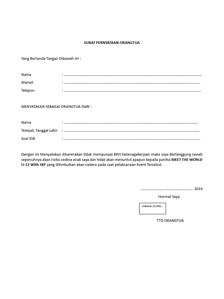 Form Poin 4 Surat Pernyataaan Orangtua | PDF