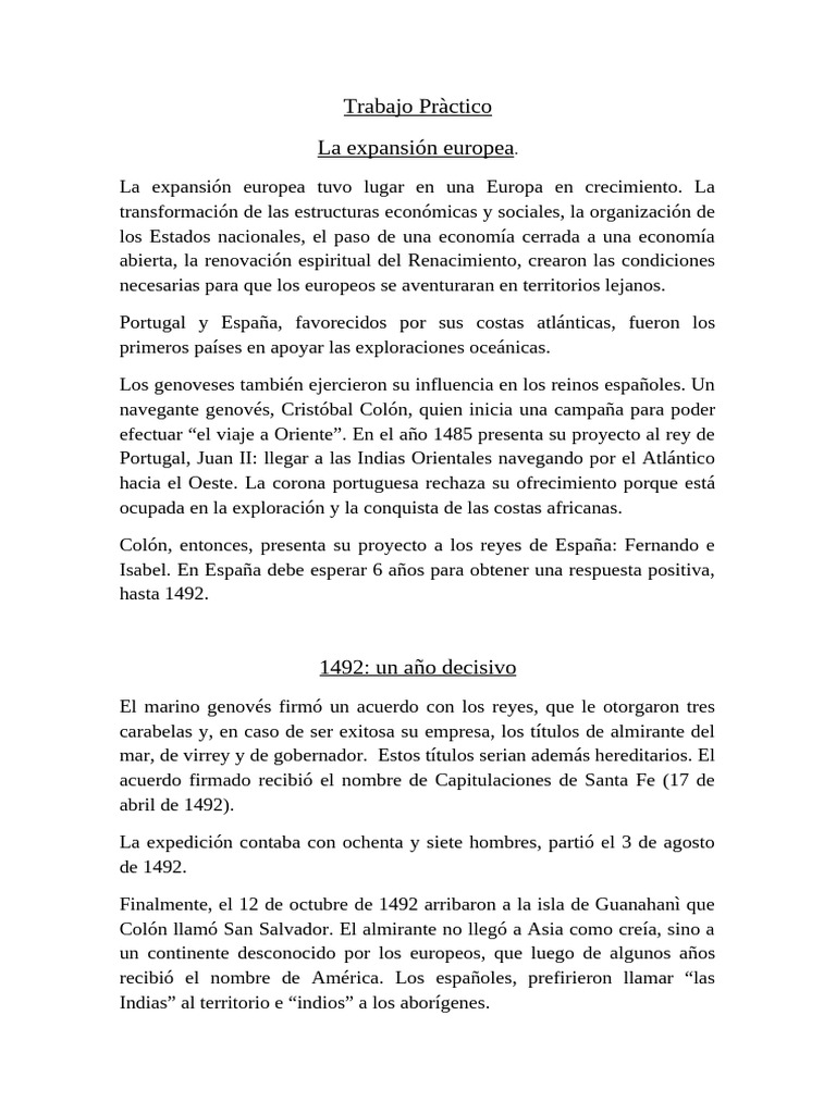 La Expansión Europea - 1ro 2da - CB | PDF | Cristobal colon | Imperio ...