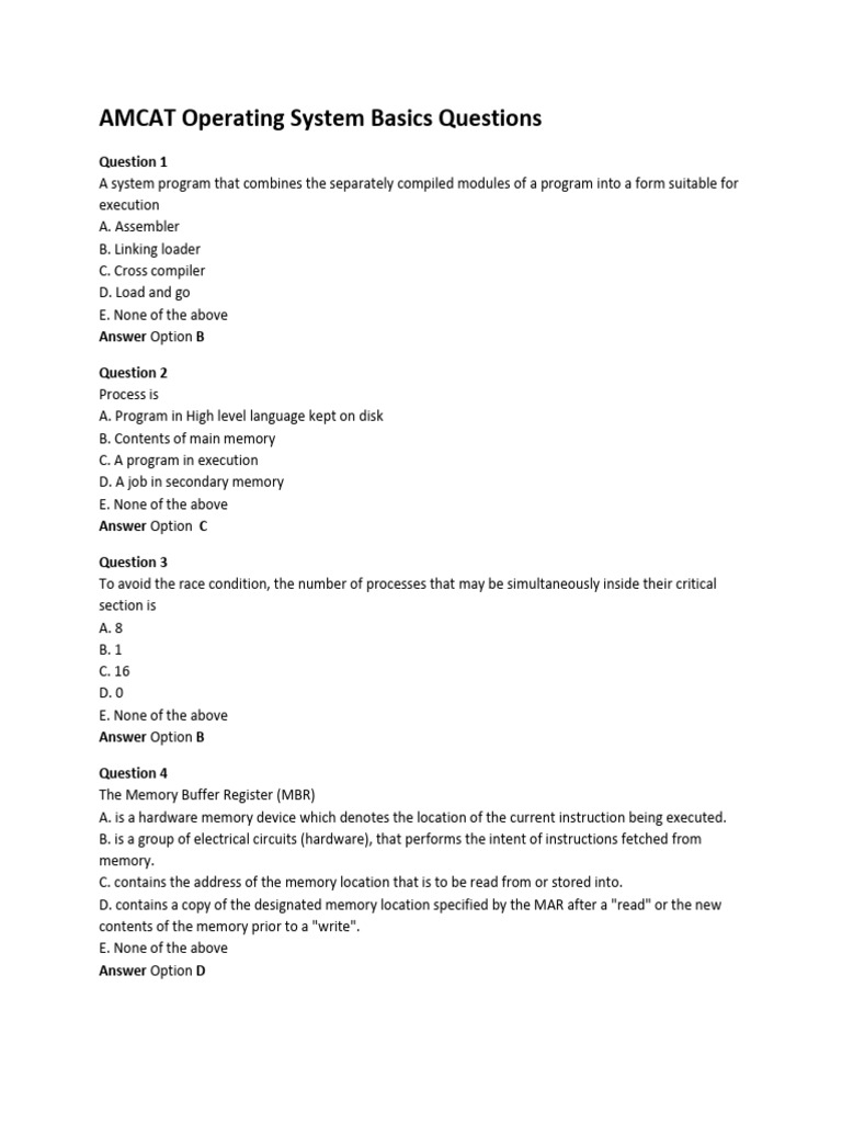 AMCAT-Operating-System-Basics-Questions | PDF | Operating System ... AMCAT-Operating-System-Basics-Questions | PDF | Operating System ...