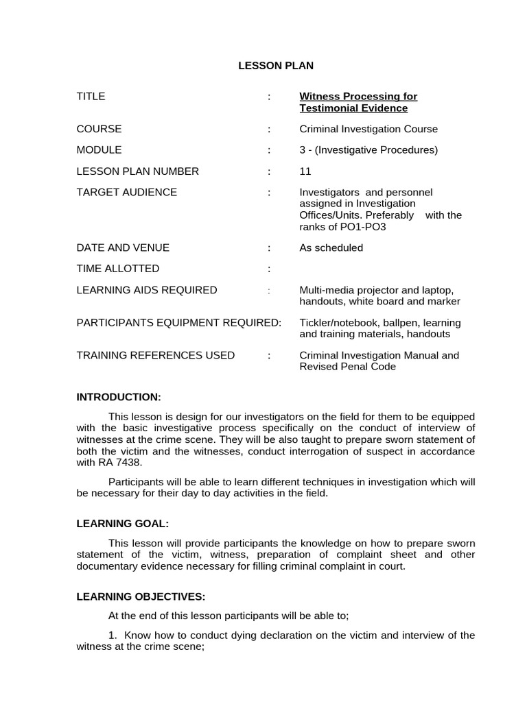 Witness Processing For Testimonial Evidence | PDF | Miranda Warning ...