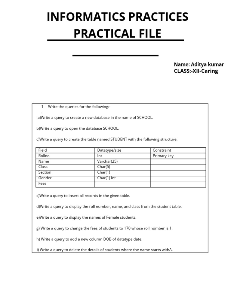 12-Practical File - Ip PDF | PDF | Table (Database) | Comma Separated Values