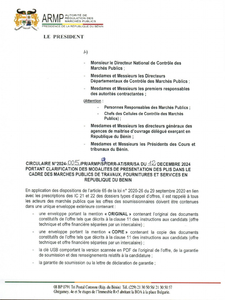 Circulaire N°ARMP PLIS 2025 | PDF