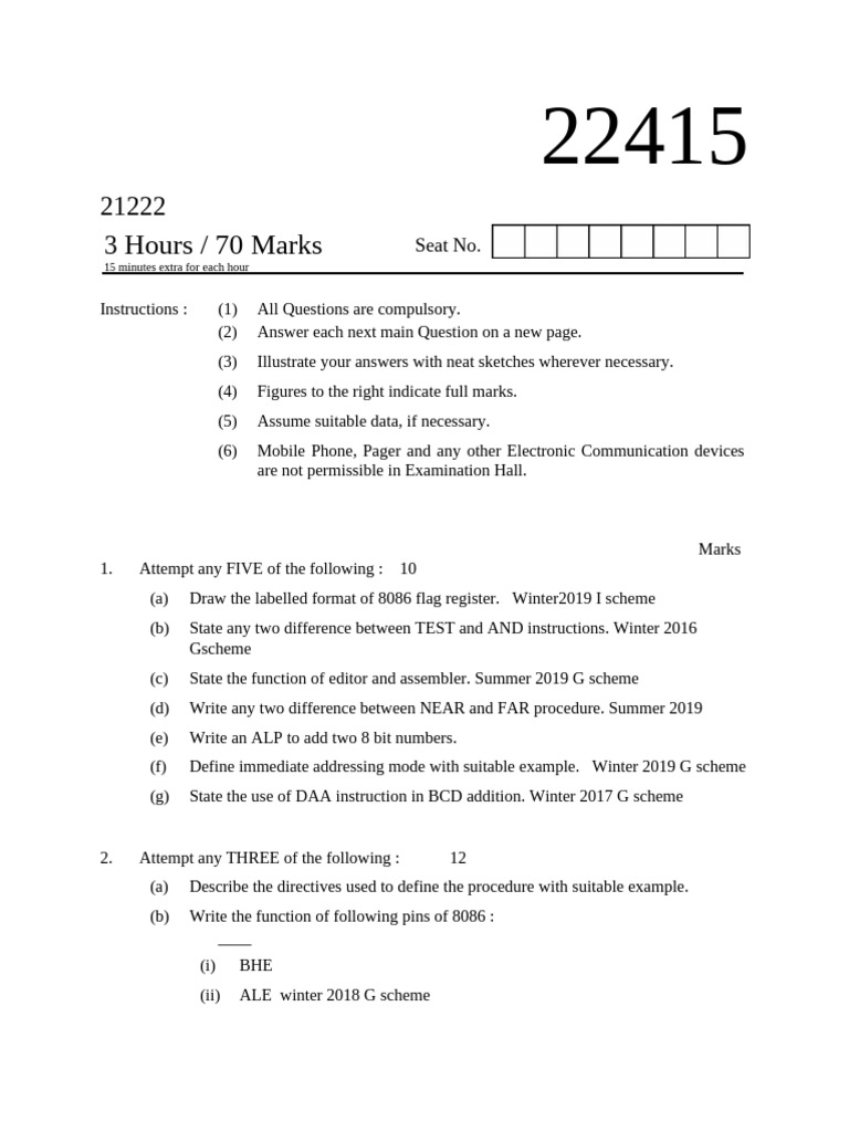 8086 Microprocessor Exam Questions Guide | PDF | Assembly Language ...