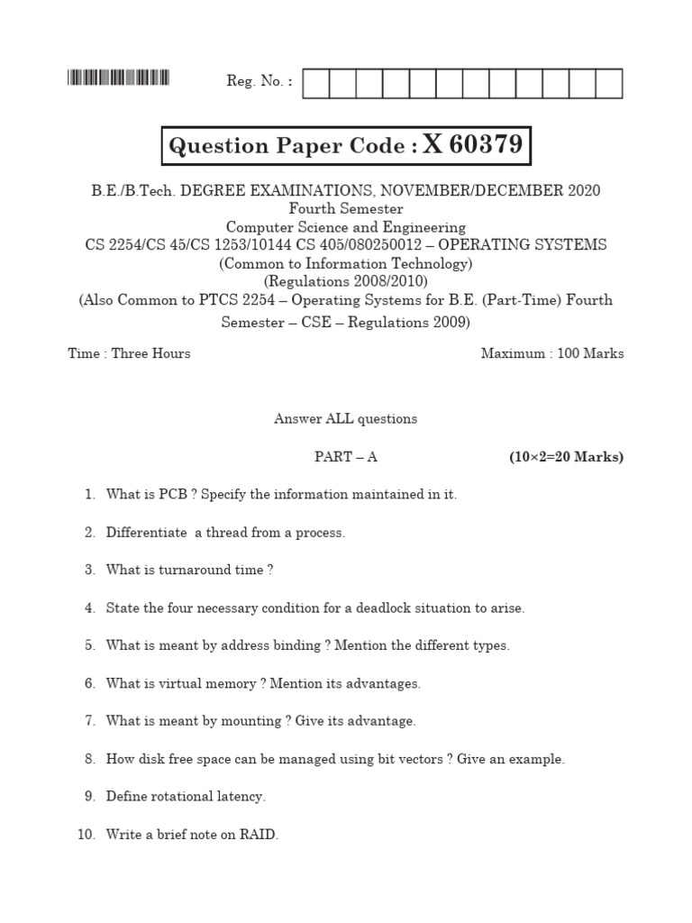 CSE-ND-2020-CS 2254-Operating Systems-44998321-X60379 (CS2254) OPERATING SYSTEMS | PDF ...
