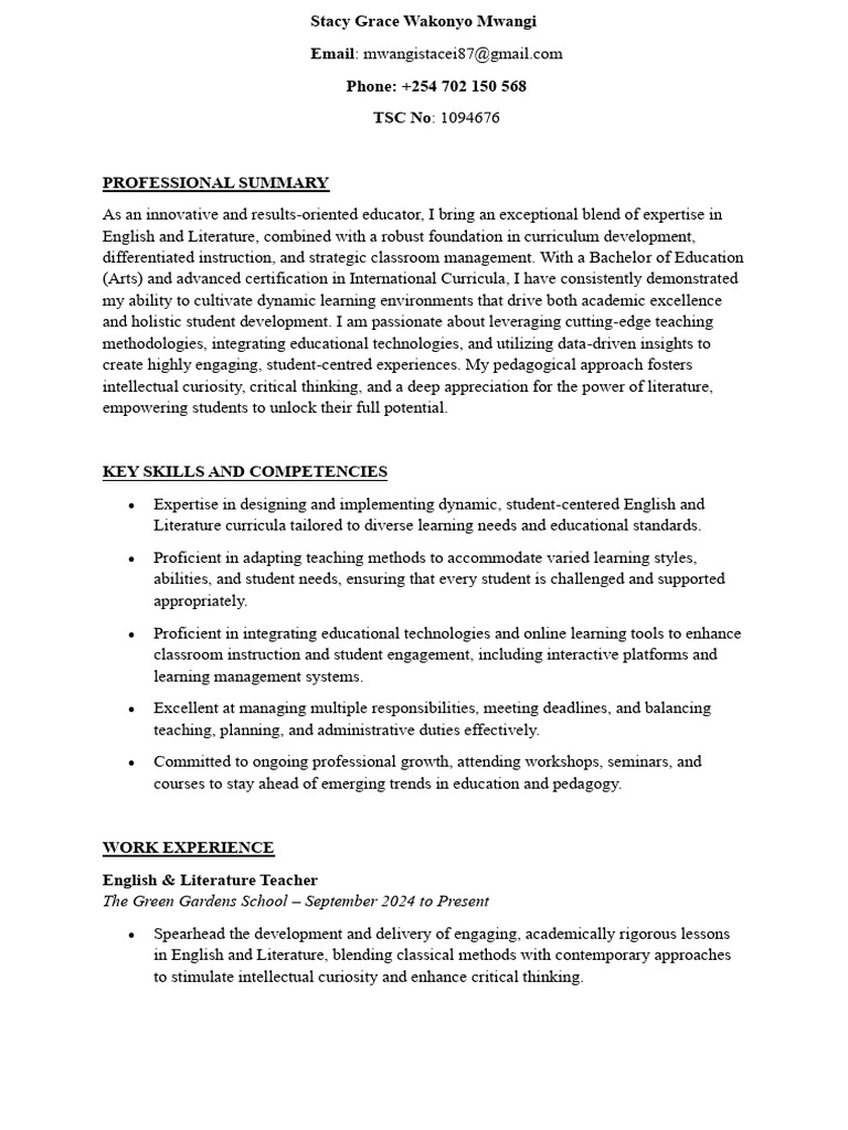 Stacy Grace Wakonyo Mwangi | PDF | Differentiated Instruction | Curriculum