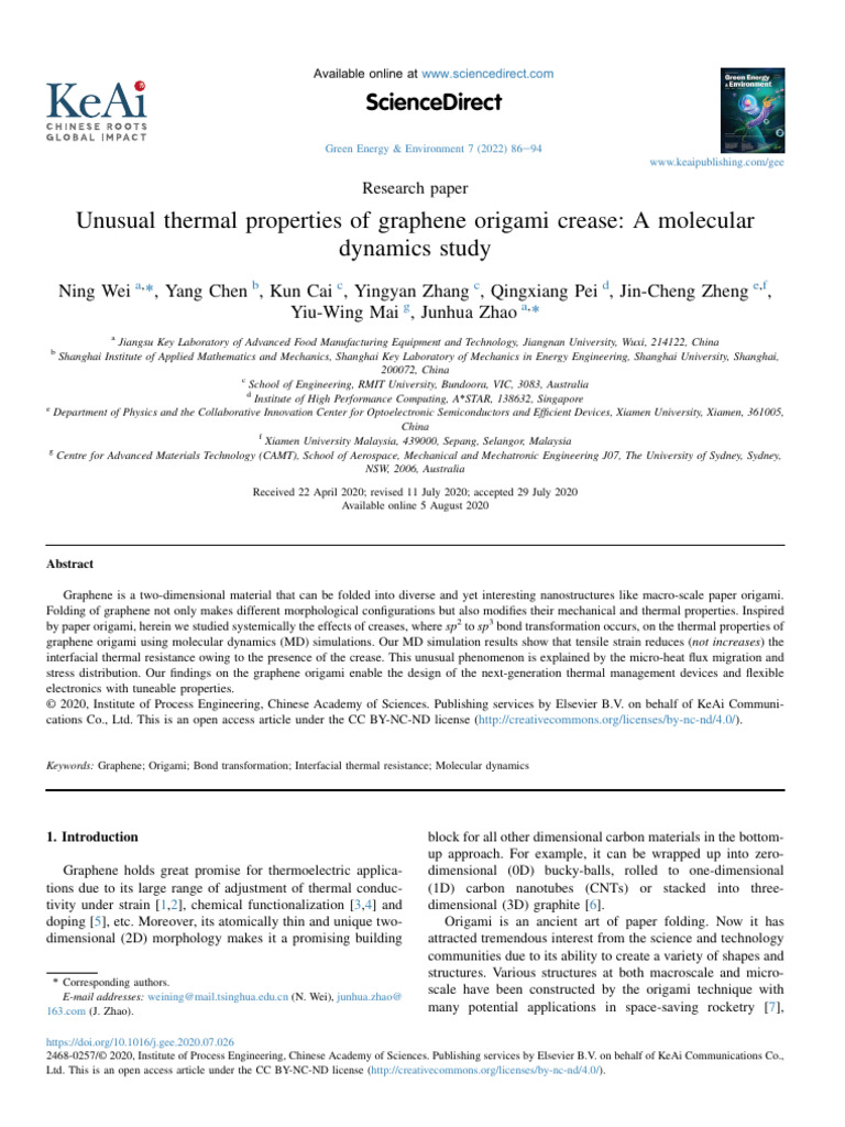 Unusual Thermal Properties of Graphene Origami Crease PDF | PDF ...