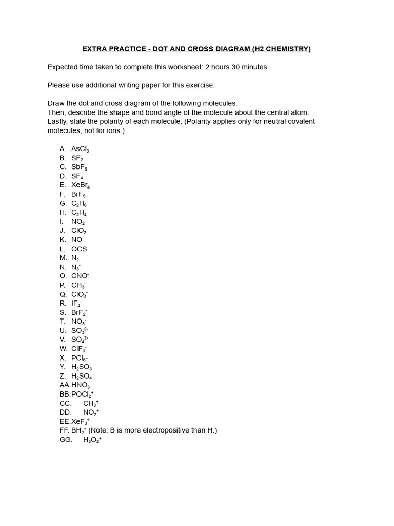 Chemical Bonding Worksheet - Dot and Cross | PDF