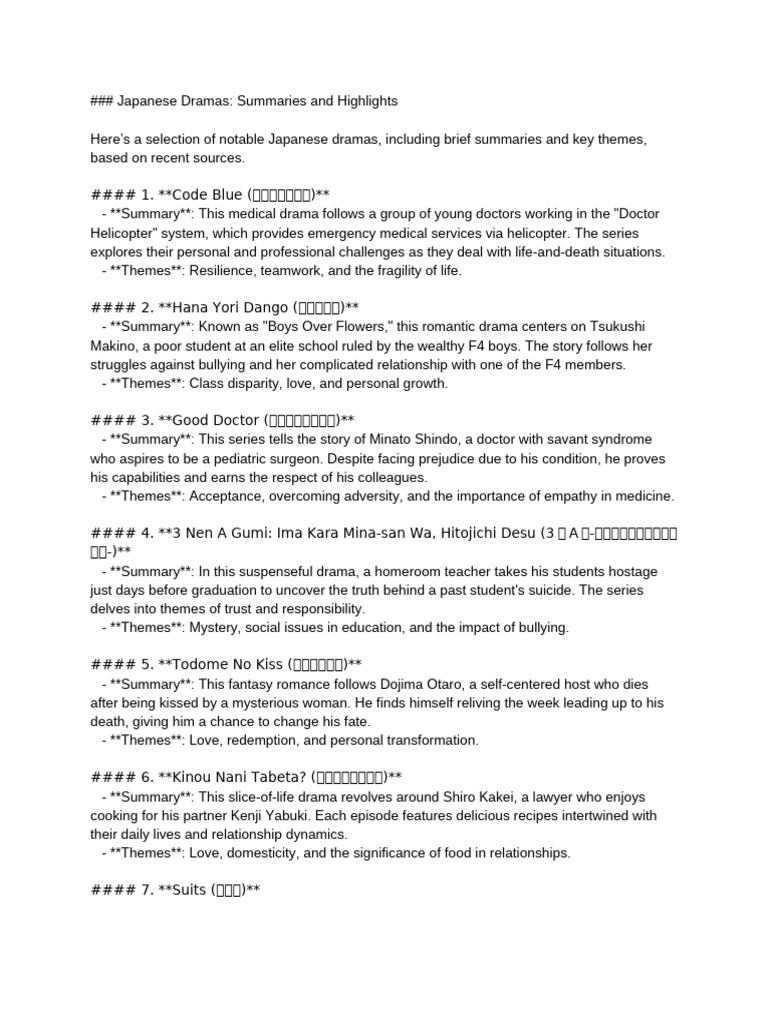 Japanese Dramas_ Summaries and Highlights | PDF