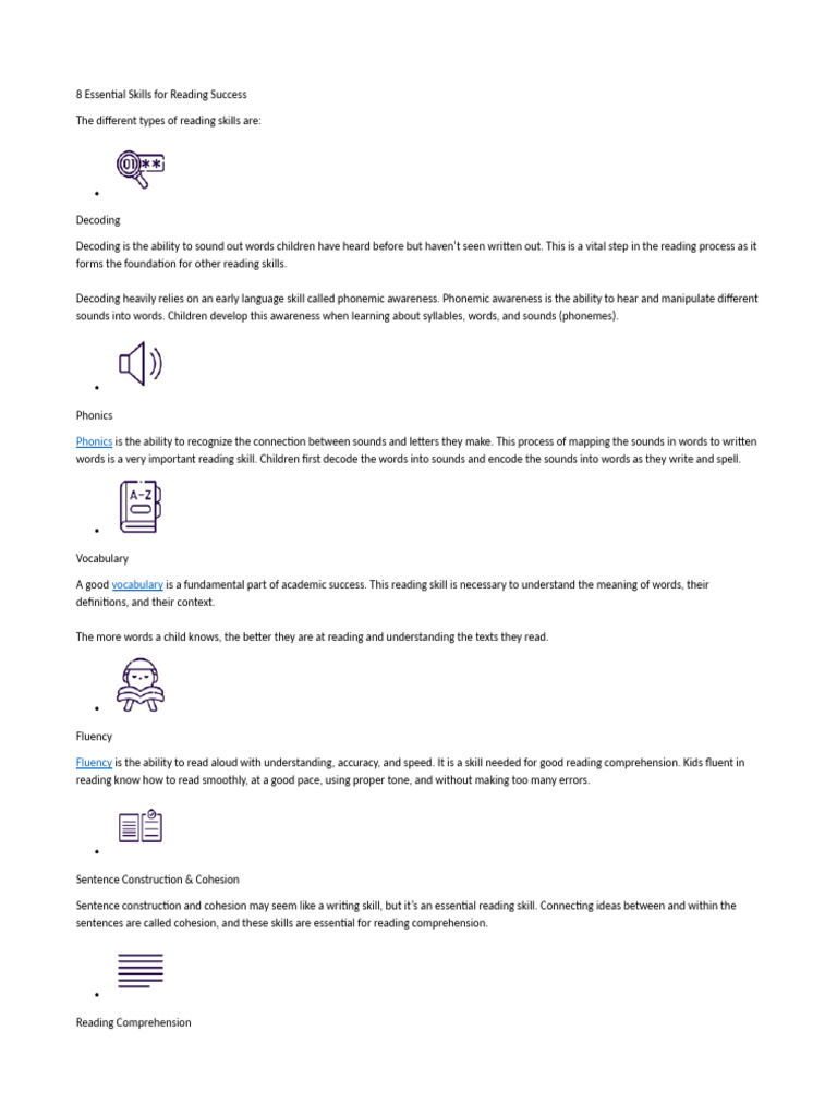 8 Essential Skills For Reading Success | PDF | Reading Comprehension ...