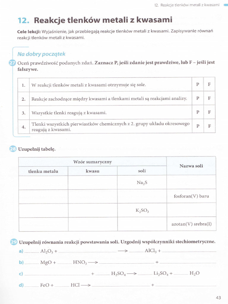 ZC Reakcje Tlenków Metali Z Kwasami | PDF