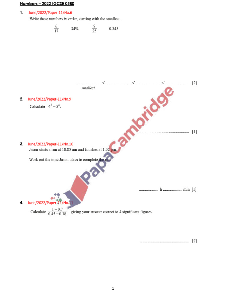 2022 Numbers IGCSE 0580 | PDF