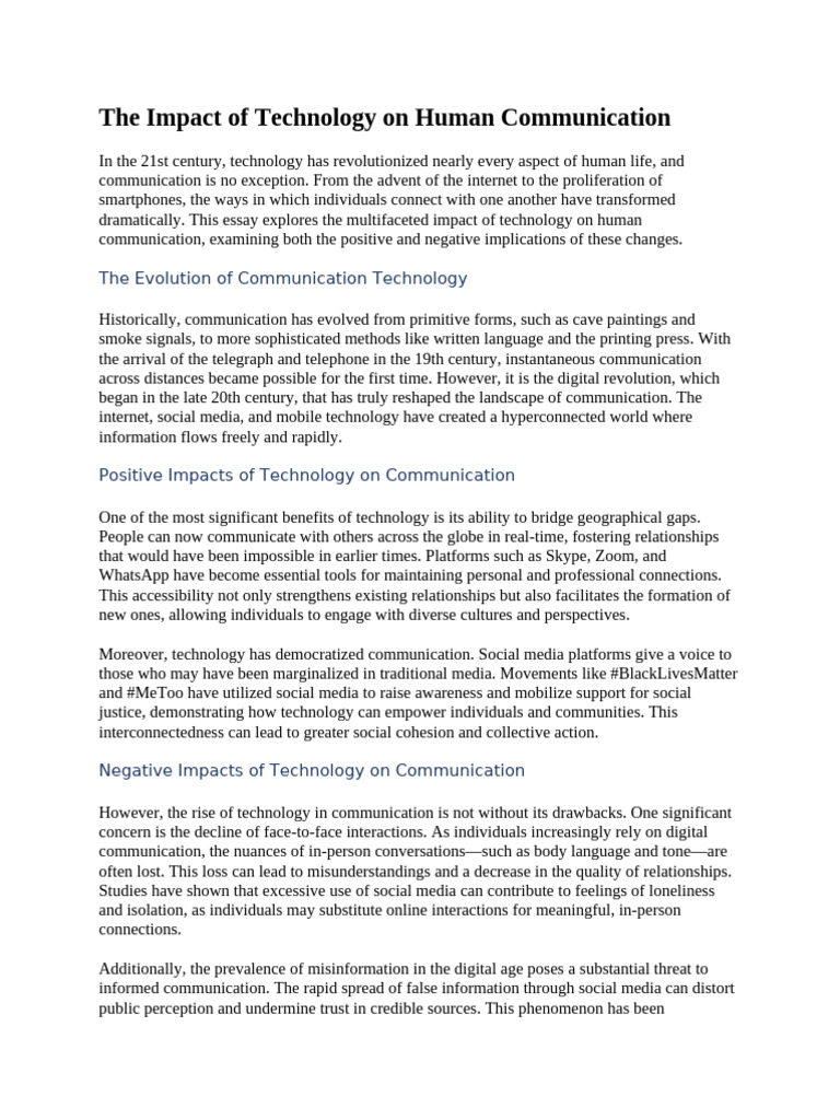 The Impact of Technology On Human Communication | PDF | Communication ...