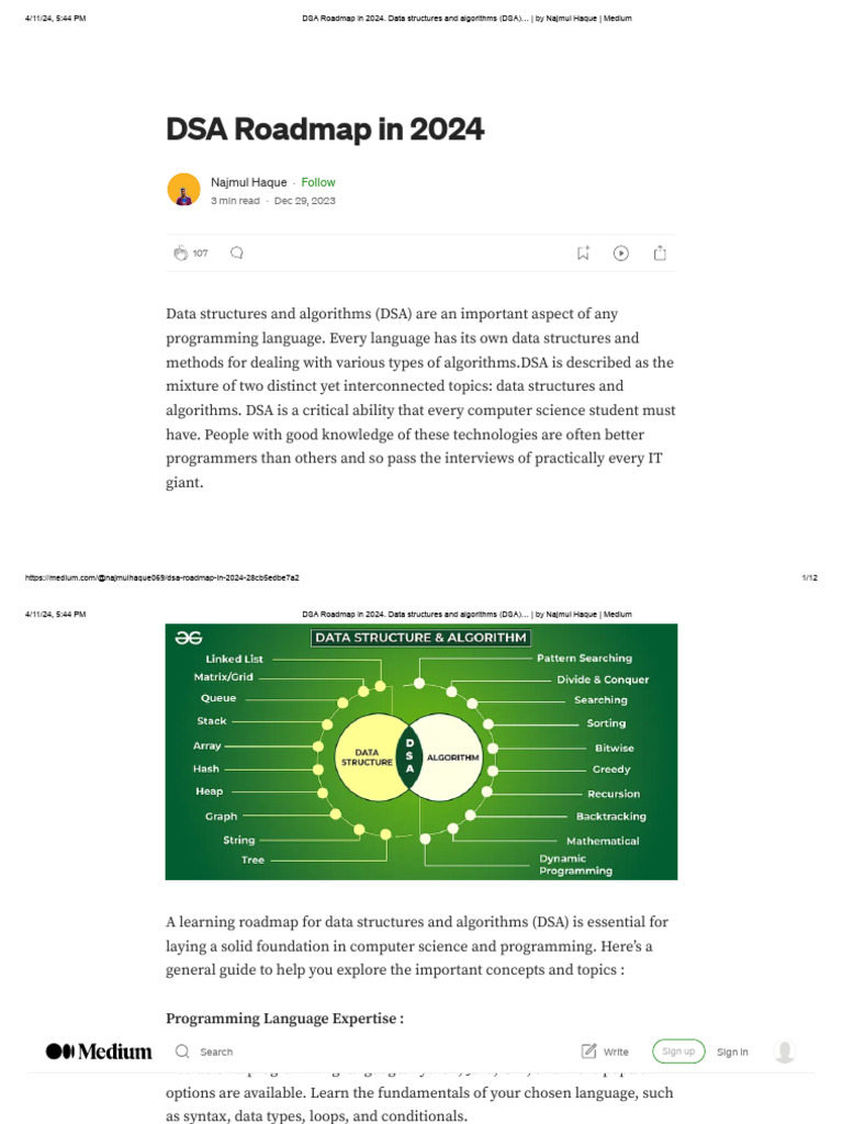 DSA Roadmap in 2024 | PDF | Algorithms And Data Structures | Software Engineering