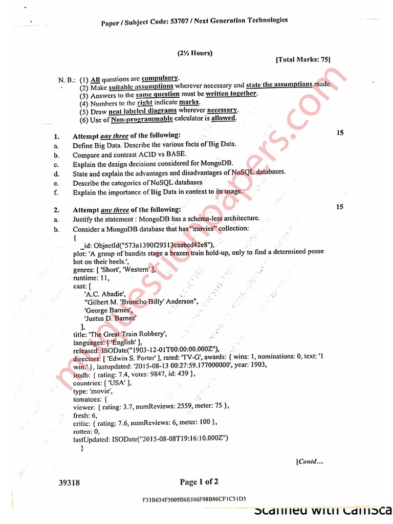 Science BSC Information Technology Semester 5 2023 November Next Generation Technologies Cbcs | PDF