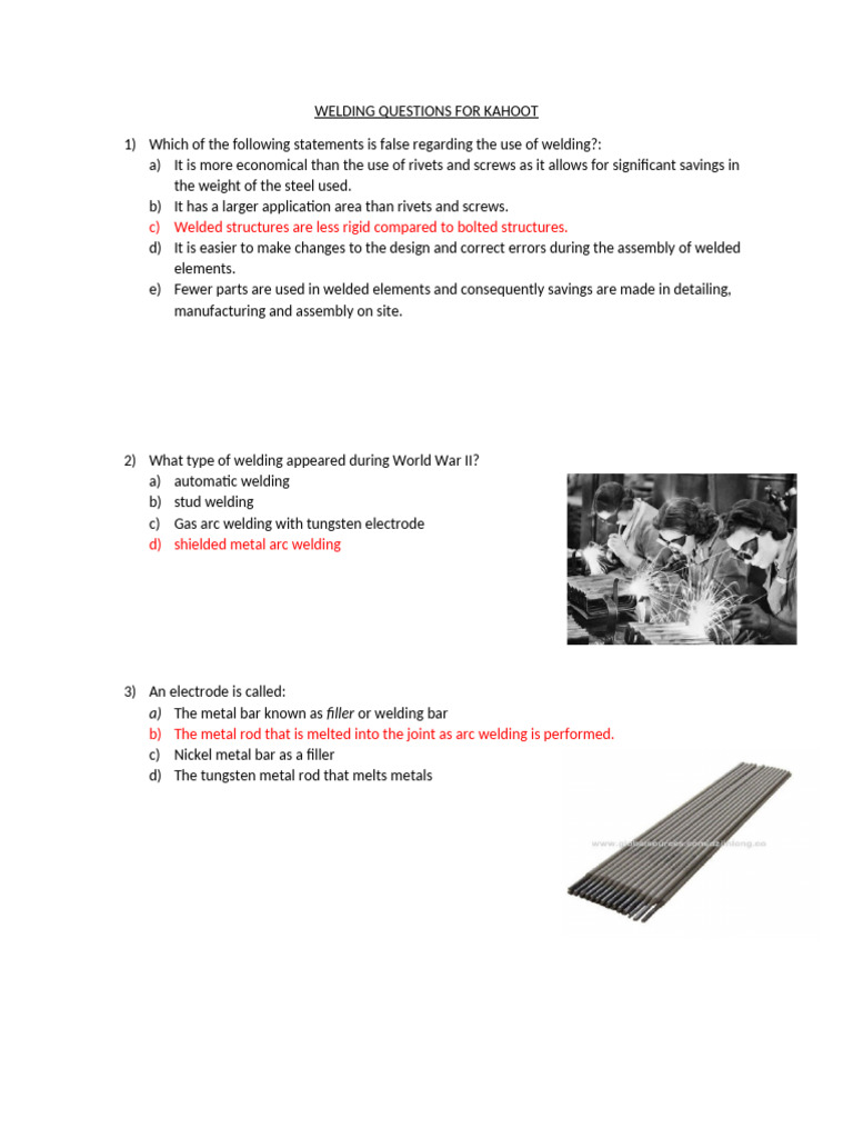 Welding Quiz Questions for Kahoot | PDF | Welding | Construction