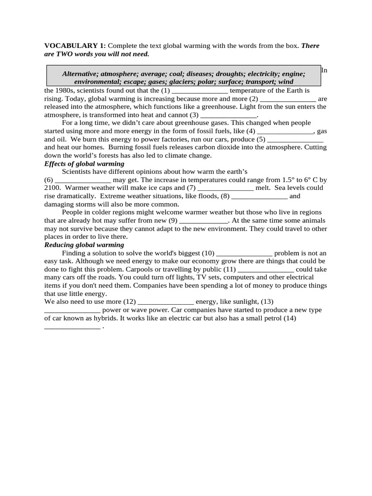 VOCABULARY__GAPS_FILLING_1[1] | PDF | Climate Change | Physical Geography