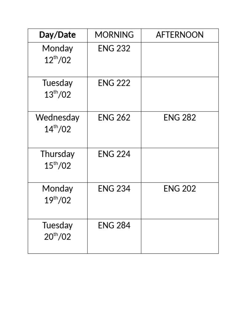 200 LVL 2nd Semester Exam Timetable | PDF