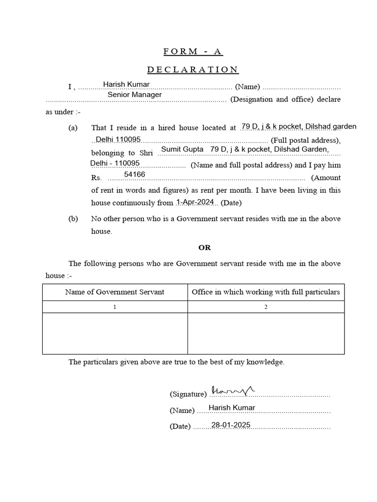 Government Housing Declaration Forms | PDF
