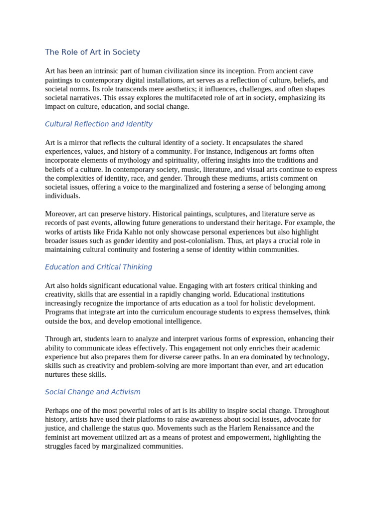 The Impact of Art on Society | PDF | Identity (Social Science) | The Arts