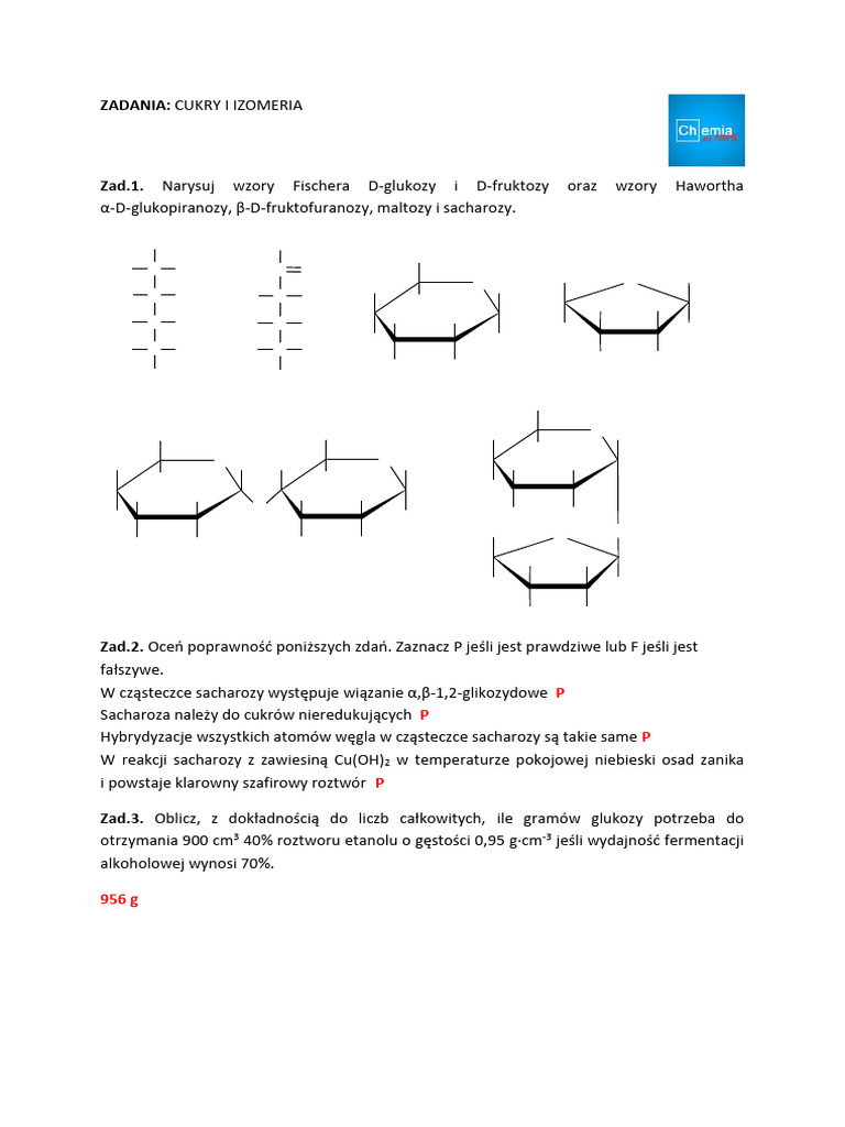 ODP Zadania Treningowe - Cukry I Izomeria | PDF