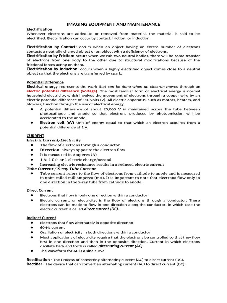 Imaging Equipment and Maitenance Student's Handout | PDF | Direct Current | Electric Current
